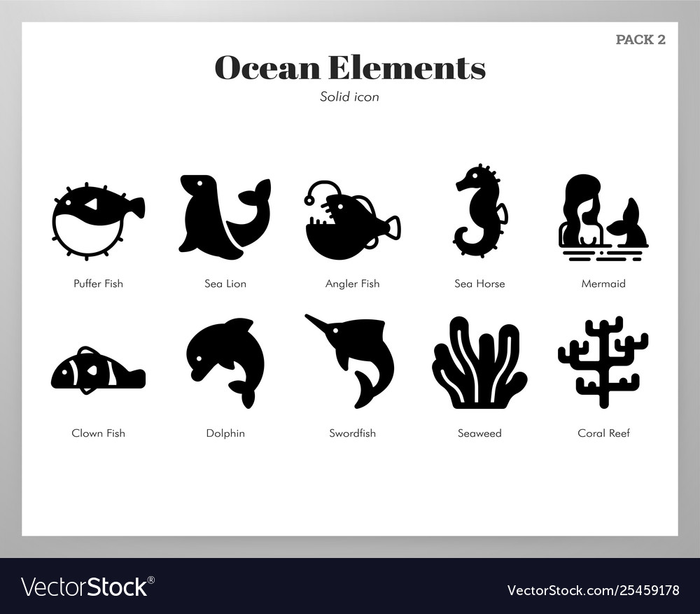 Ocean elements solid pack Royalty Free Vector Image