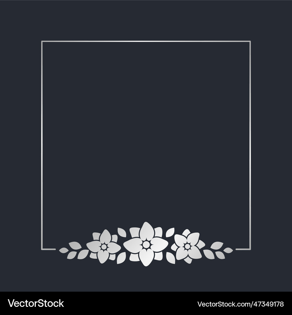 Square silver floral frame template luxury golden Vector Image