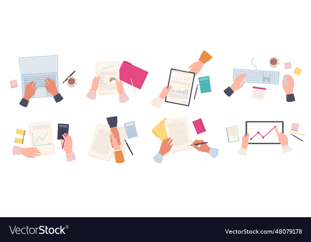 Working businessman hands man type on laptop top Vector Image