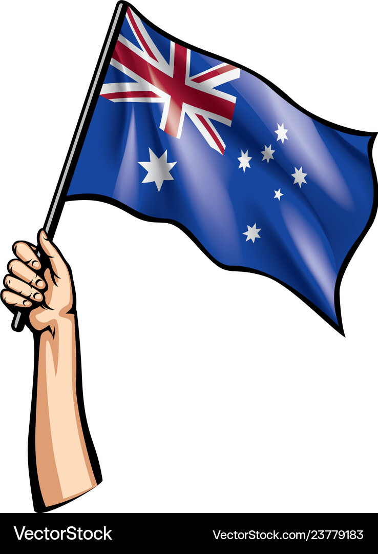Australia flag and hand on white background Vector Image