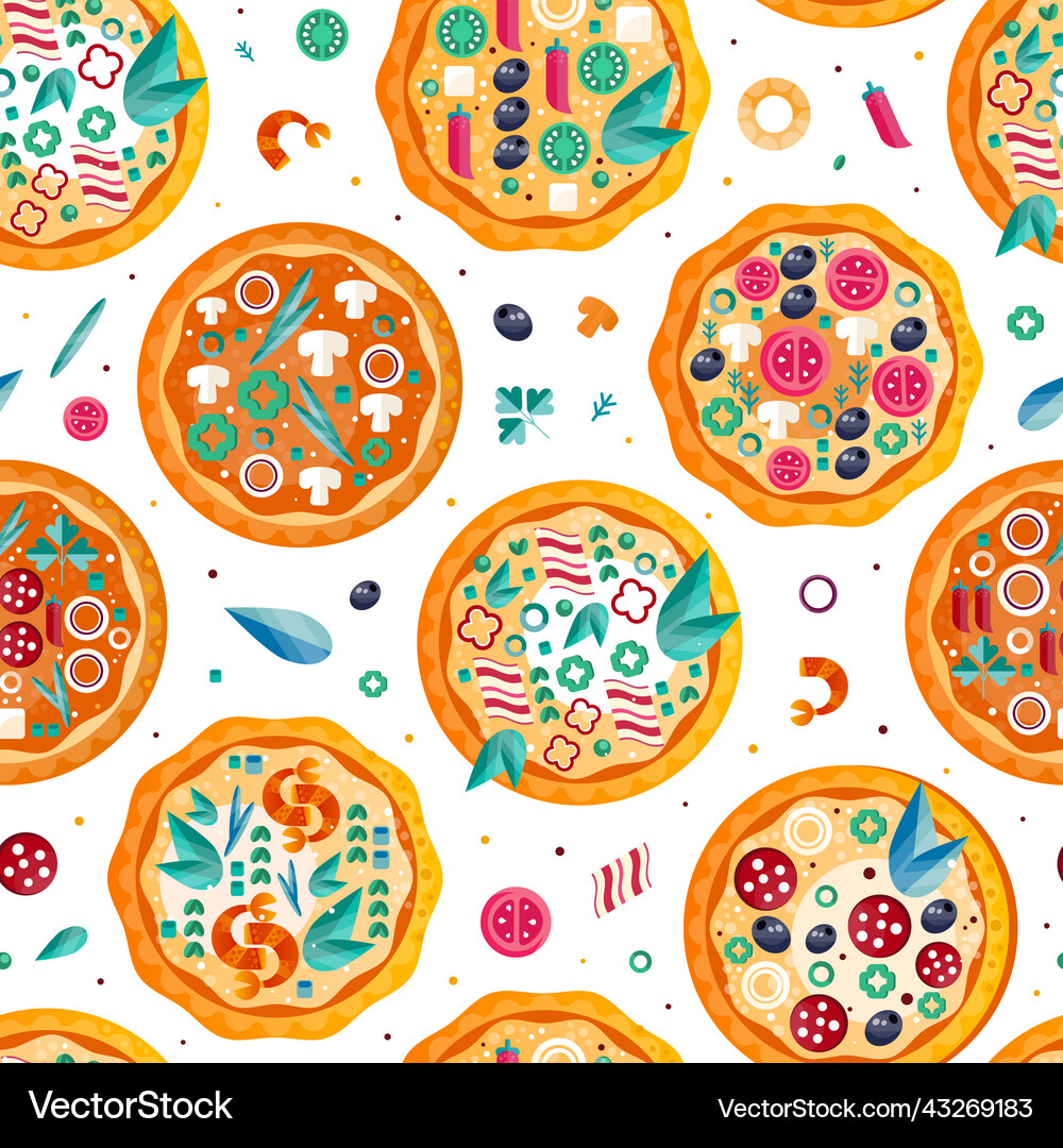 Pizza as baked round dough topped with different Vector Image