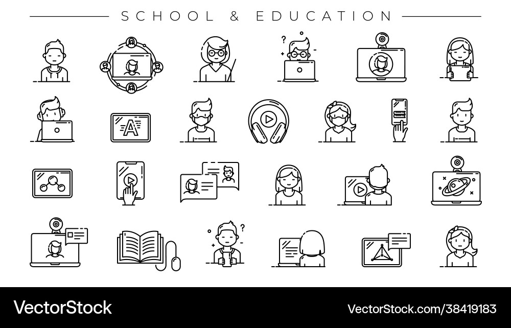 School and education concept line style Royalty Free Vector