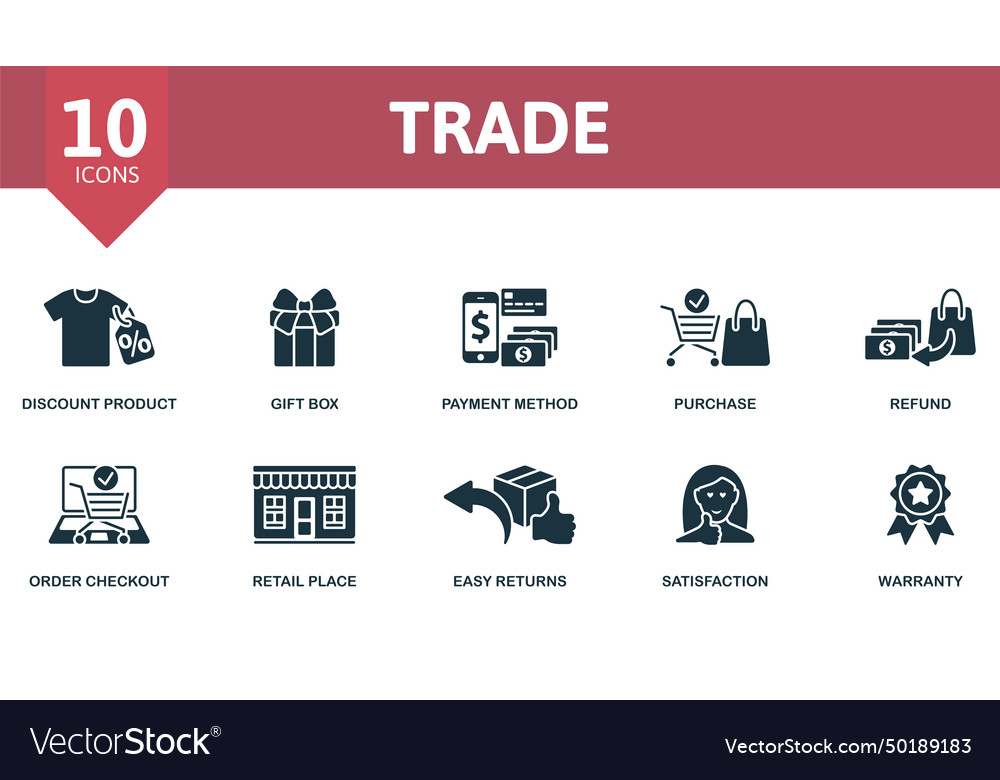 Trade icons set creative discount product Vector Image