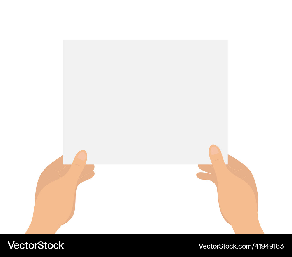 Two hands holding a blank paper page poster Vector Image