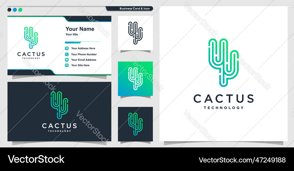 Cactus logo with modern technology line art style Vector Image