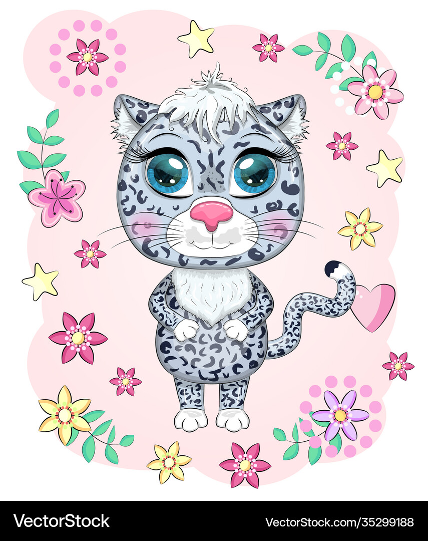 Cartoon snow leopard with expressive eyes among Vector Image