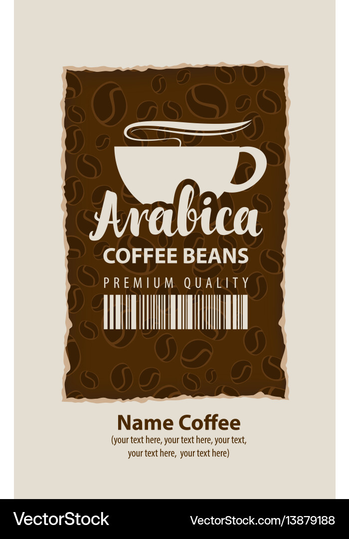 Design label for coffee beans with cup in retro Vector Image