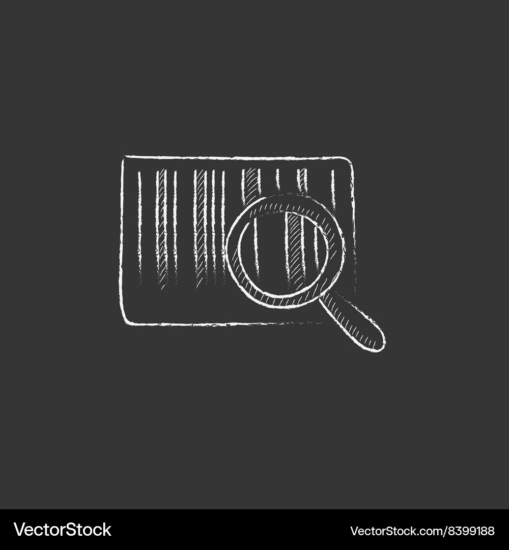 Magnifying glass and barcode drawn in chalk icon Vector Image