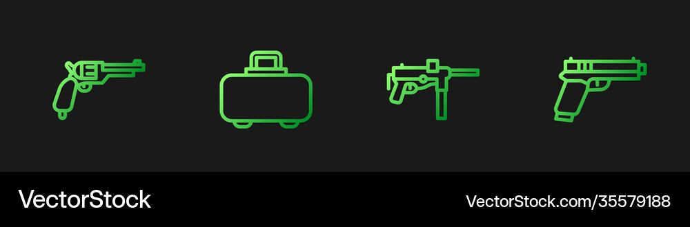 Set line submachine gun m3 revolver weapon case Vector Image
