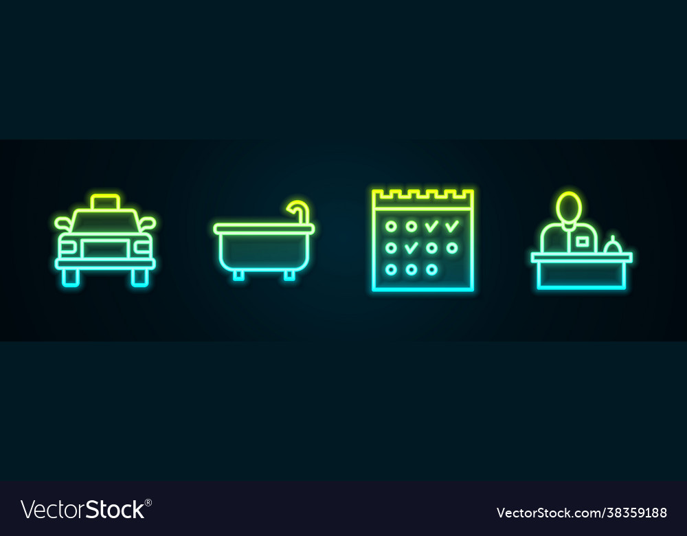 Set line taxi car bathtub hotel booking calendar Vector Image Set line taxi car bathtub hotel booking calendar Vector Image