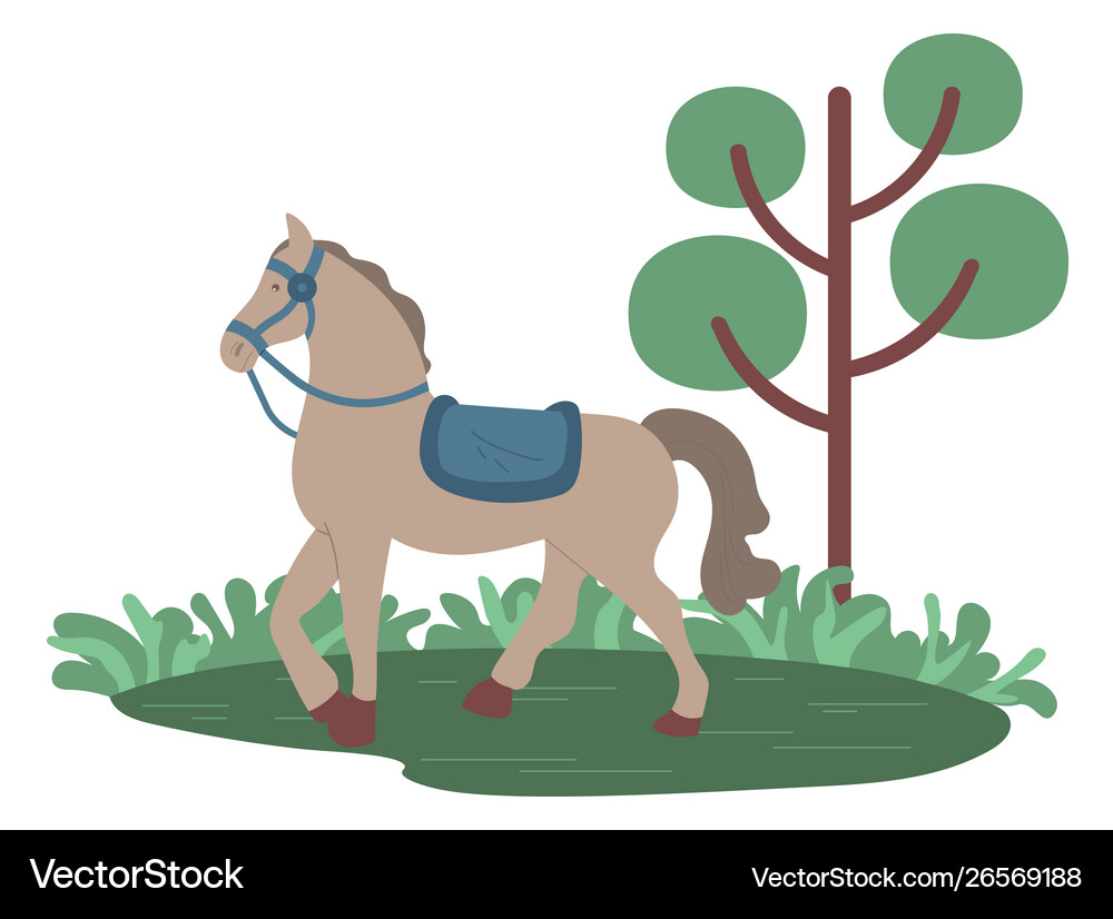 Stallion galloping in park horse forest Royalty Free Vector