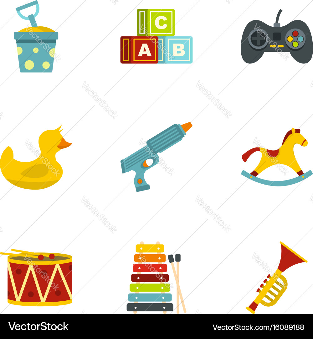 Toys icons set flat style Royalty Free Vector Image