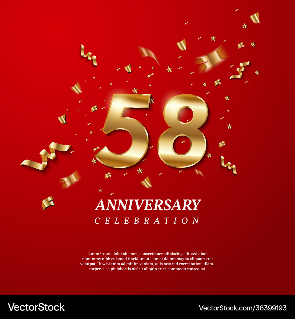 58th anniversary celebration golden number 58 Vector Image