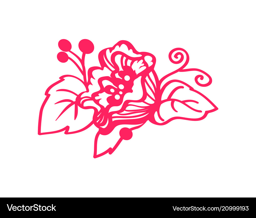 Blooming flower element with leaves and berries Vector Image