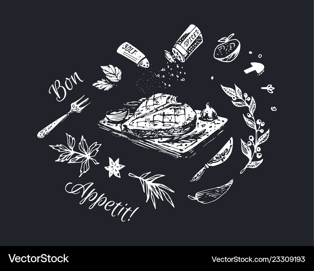 Chalk drawn food poster design background Vector Image