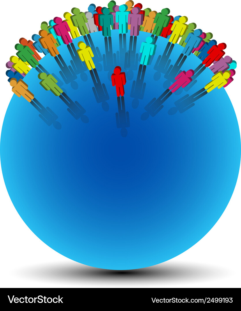 Colorful human symbols placed random on a blue Vector Image