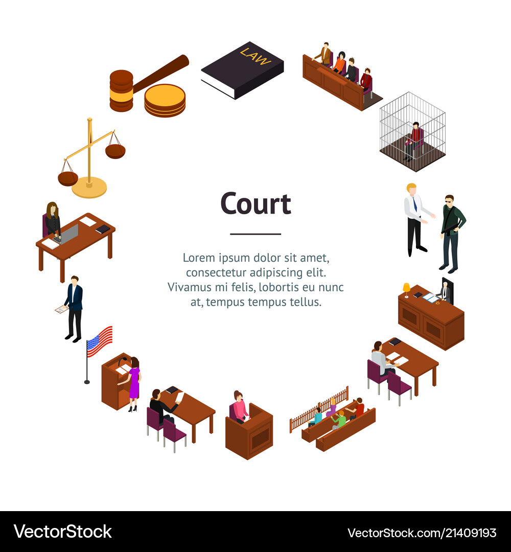Court session concept banner card circle 3d Vector Image