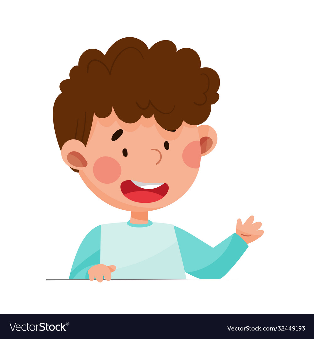 Cute boy with open mouth sitting at table Vector Image