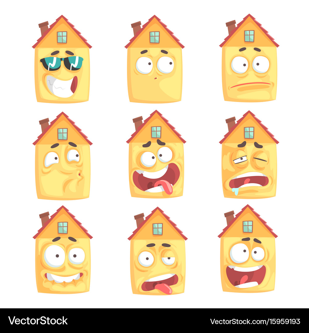 Cute cartoon humanized house with with many Vector Image