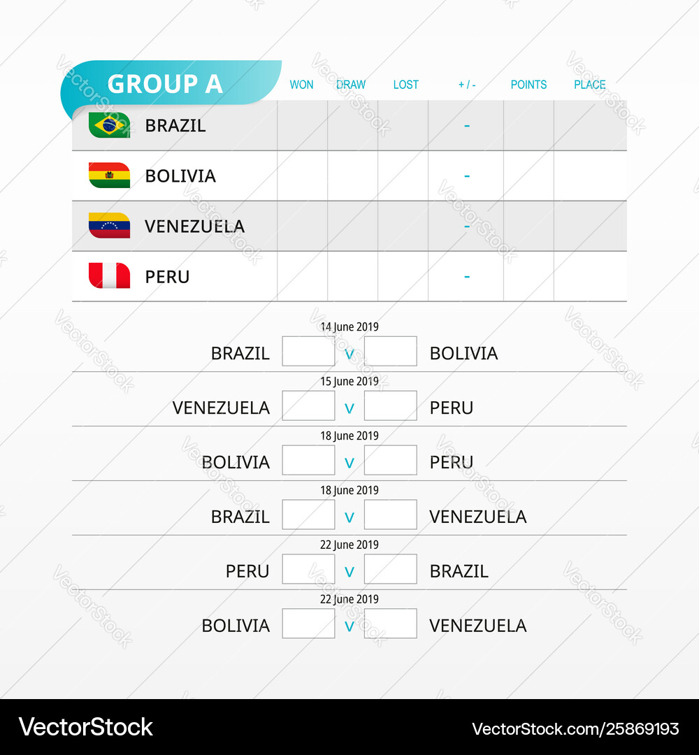 Group a match schedule all matches time and place Vector Image