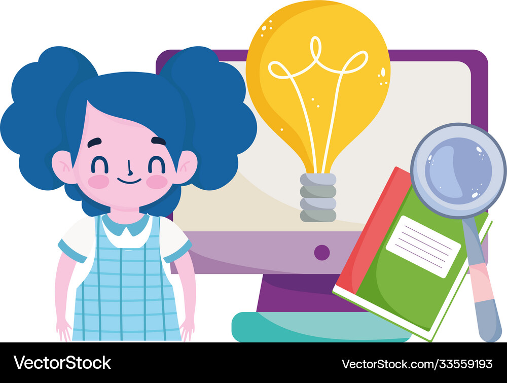 Happy teachers day student girl computer book Vector Image