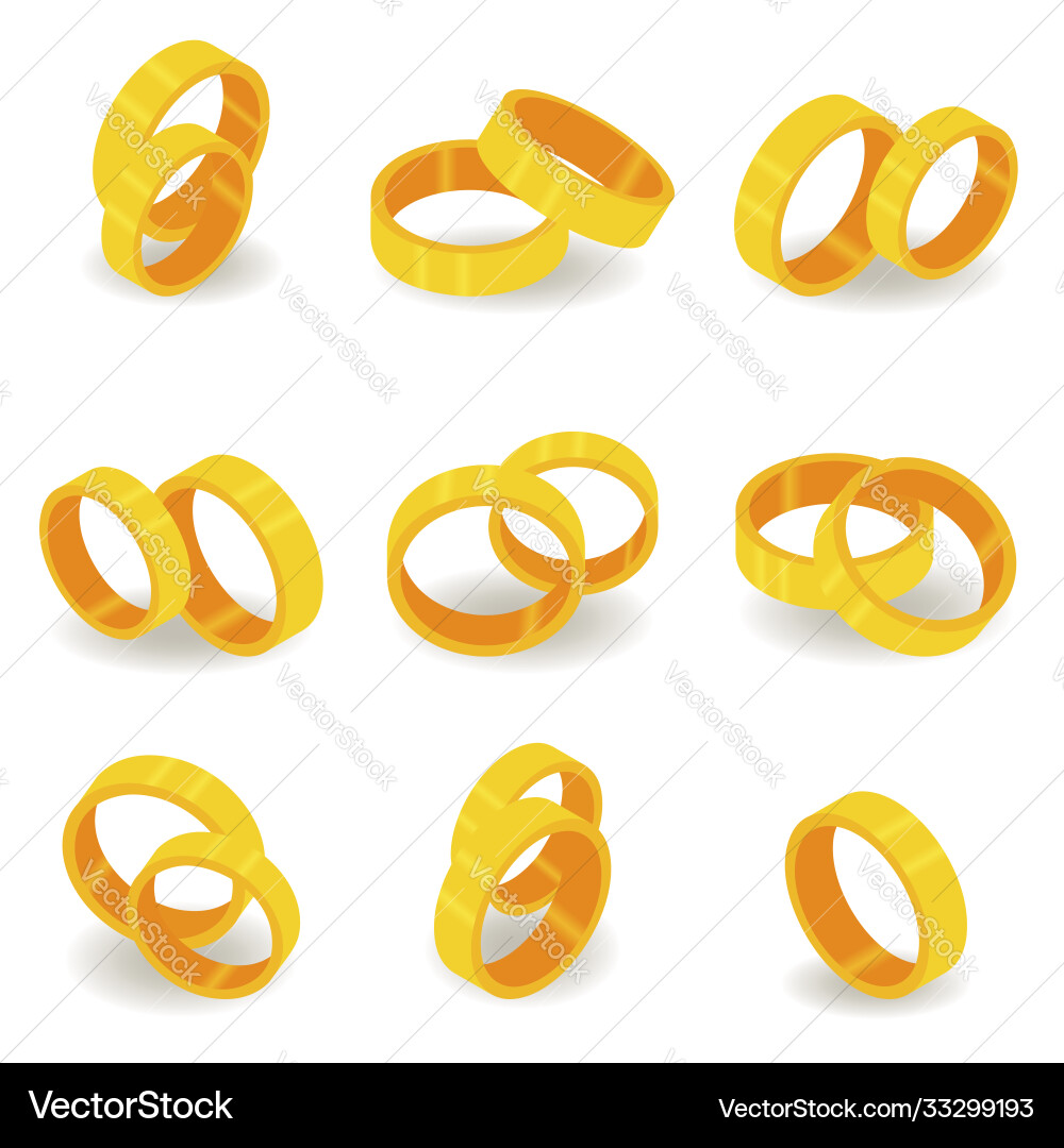 Set with gold rings in realistic style 3d Vector Image