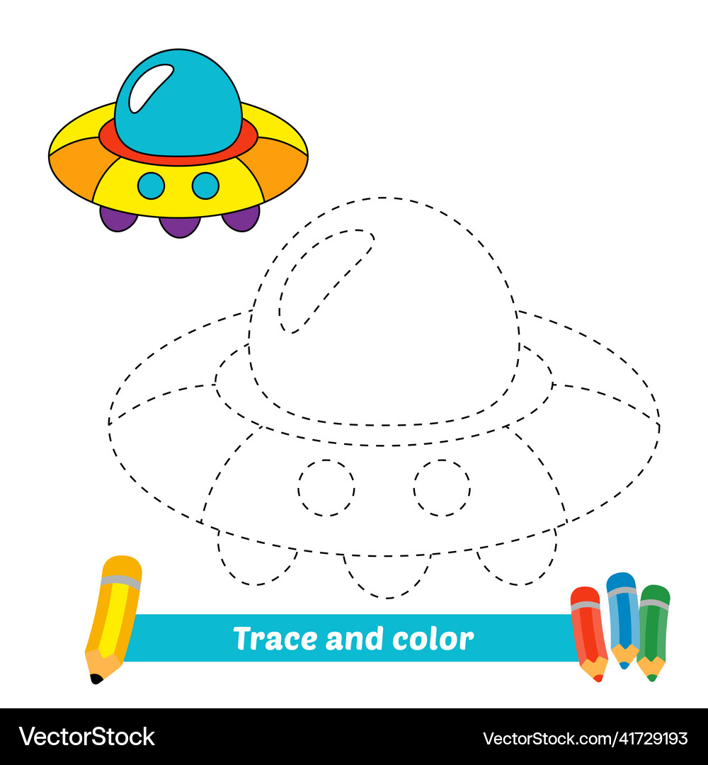 Trace and color for kids ufo – Royalty-Free Vector | VectorStock