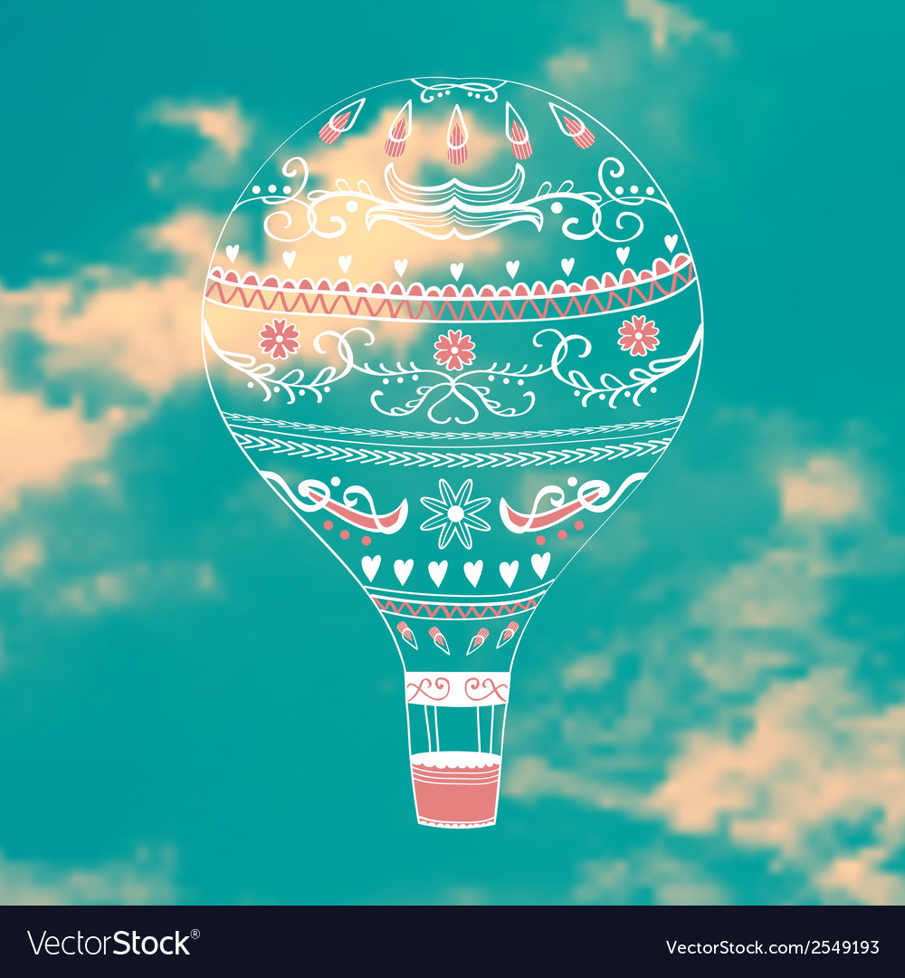 With decorative hot air balloon in blue sky Vector Image