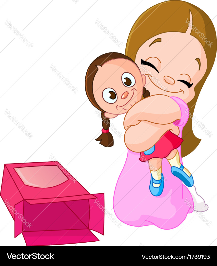 Young girl with christmas gift Royalty Free Vector Image