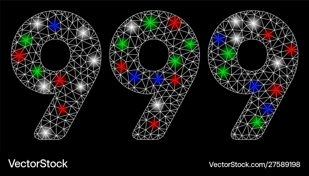 Bright mesh 2d 999 digits text with flare spots Vector Image