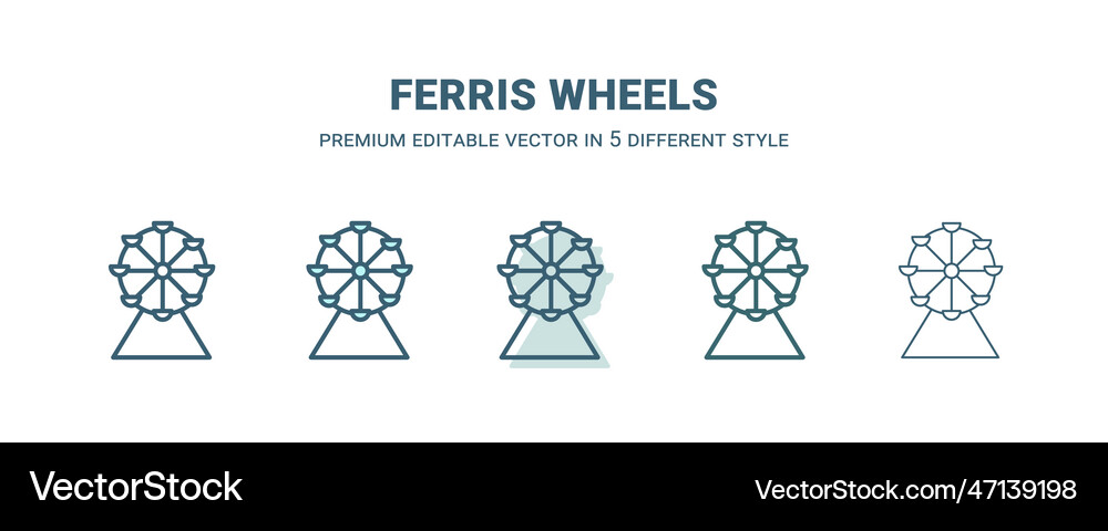 Ferris wheels icon in 5 different style outline Vector Image