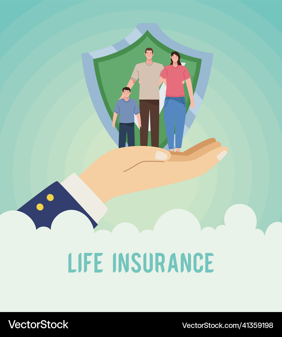 Life insurance lettering with shield Royalty Free Vector