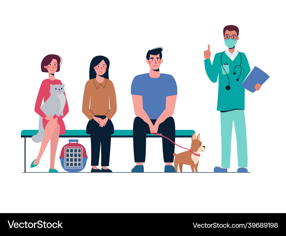Queue at the veterinary clinic people with pets Vector Image