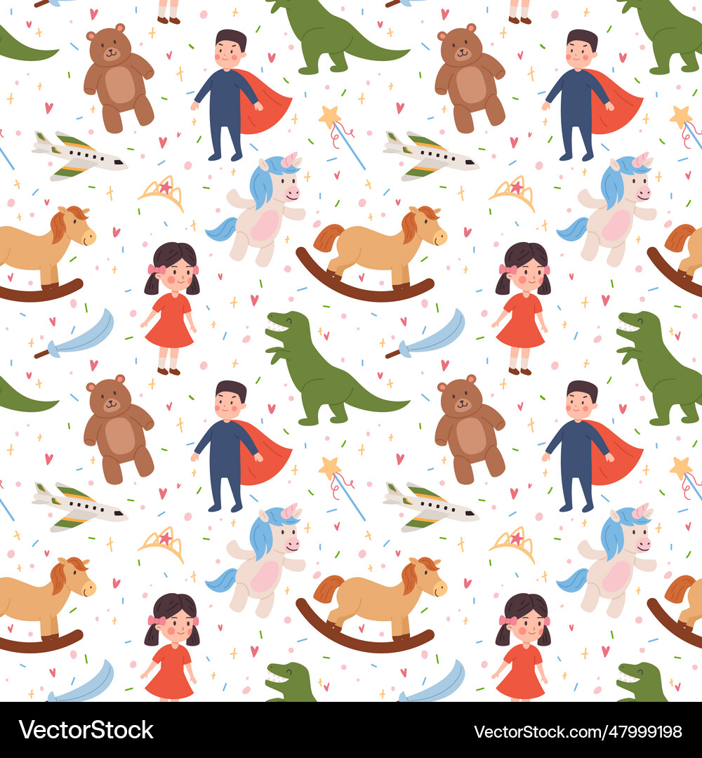 Seamless pattern with kids and various toys flat Vector Image