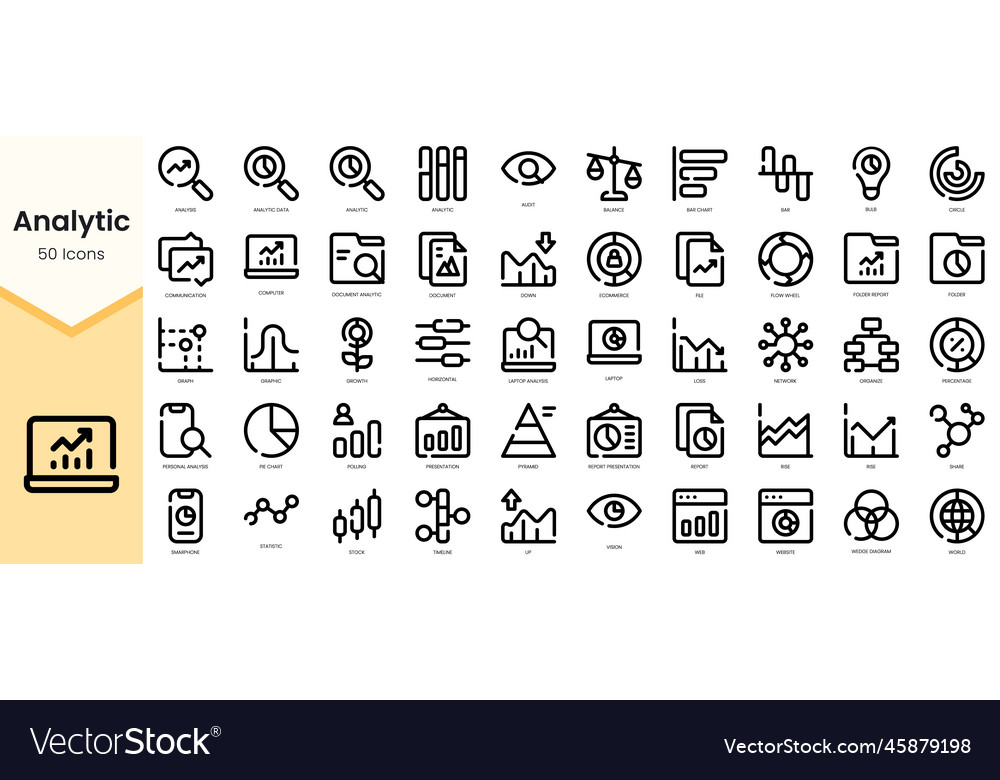Set of analytic icons simple line art style Vector Image