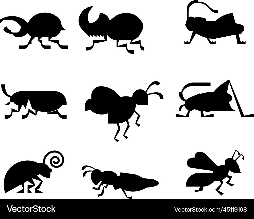 Set of insects different poses flat Royalty Free Vector