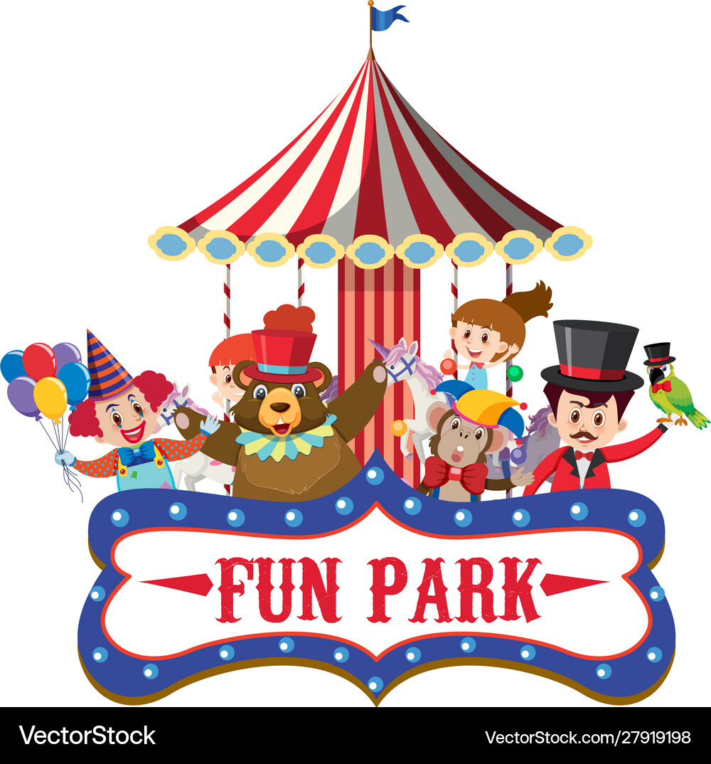 Sign template for fun park with circus animals Vector Image