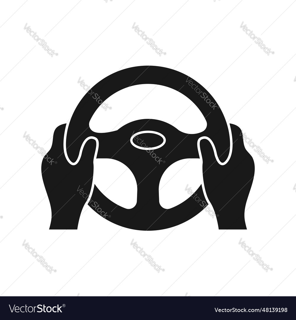 Steering wheel driving hands black icon Royalty Free Vector