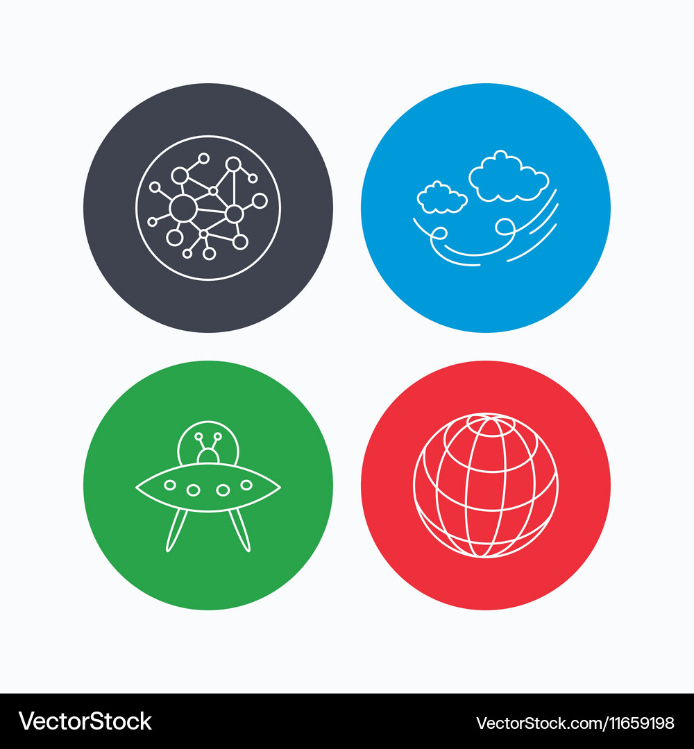 Ufo planet and global network icons Royalty Free Vector