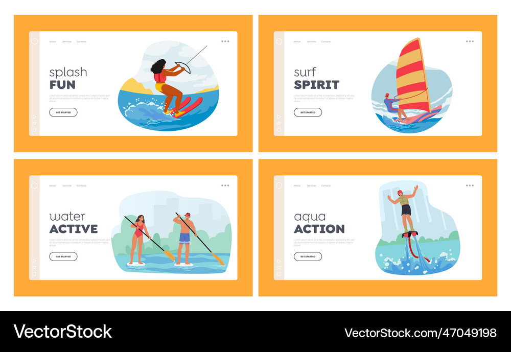 Water activities landing page template set Vector Image