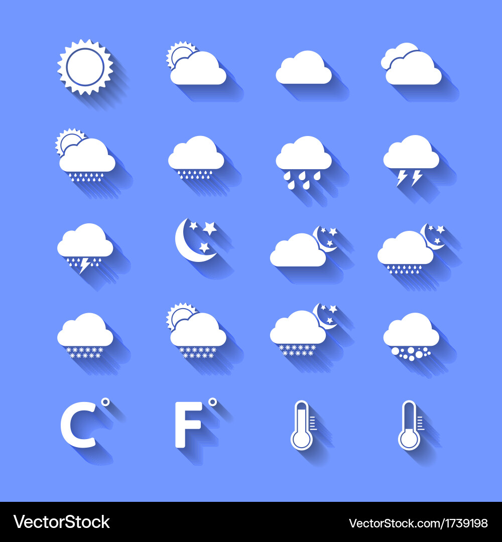 White weather icons with shadows Royalty Free Vector Image