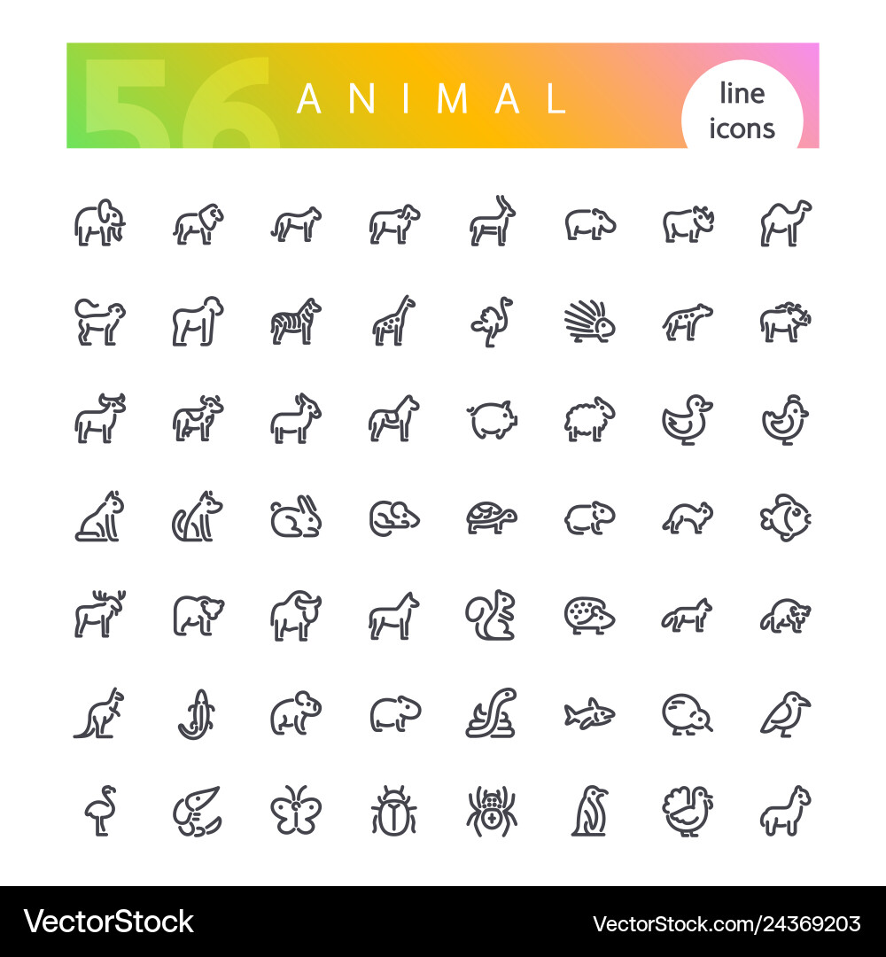 Animal line icons set Royalty Free Vector Image