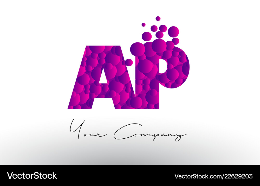Ap a p dots letter logo with purple bubbles Vector Image