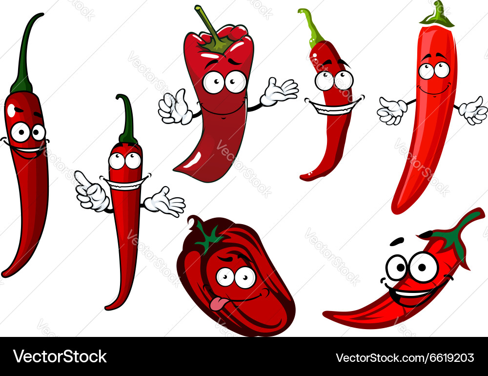 Cartoon red chilli and bell peppers vegetables Vector Image