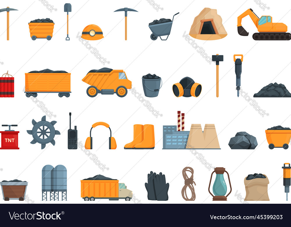 Coal mining icons set cartoon industry Royalty Free Vector Coal mining icons set cartoon industry Royalty Free Vector