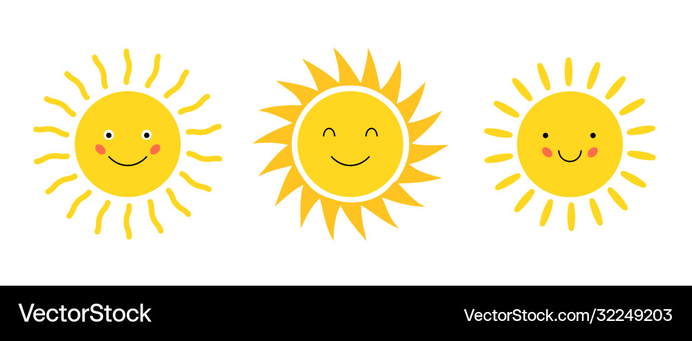 Emoji cartoon sun flat icon doodle Royalty Free Vector Image