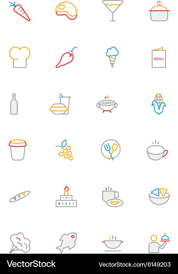 Food colored outline icons 2 Royalty Free Vector Image