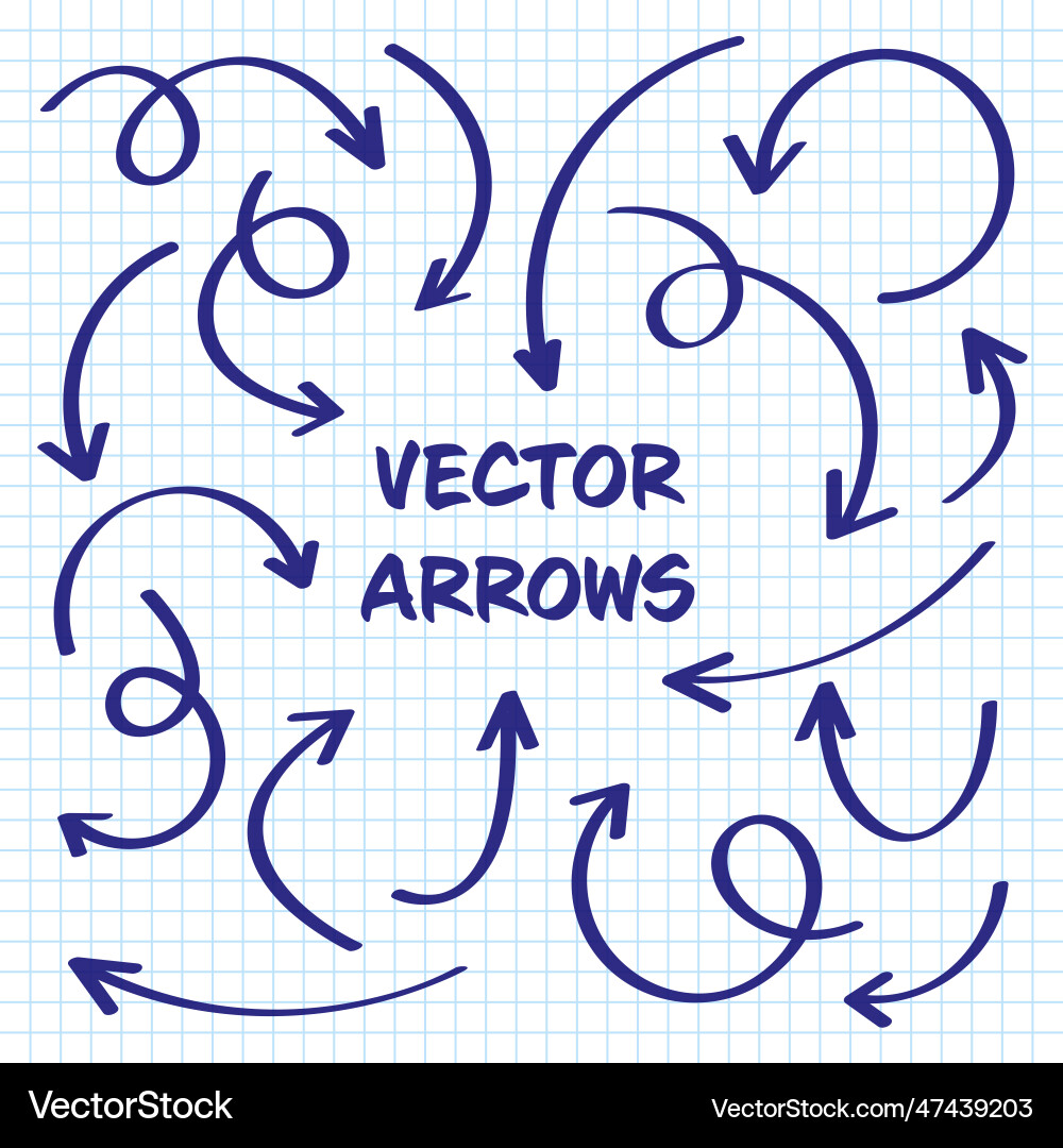 Hand drawn arrows on checkered paper sheet school Vector Image