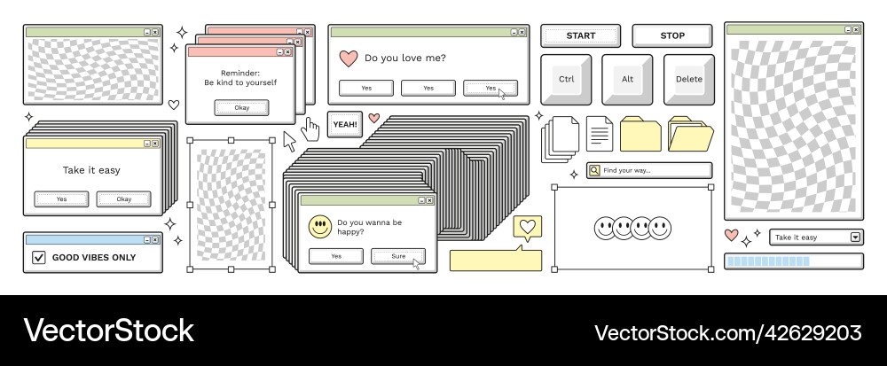 Old computer aestethic retro pc elements user Vector Image