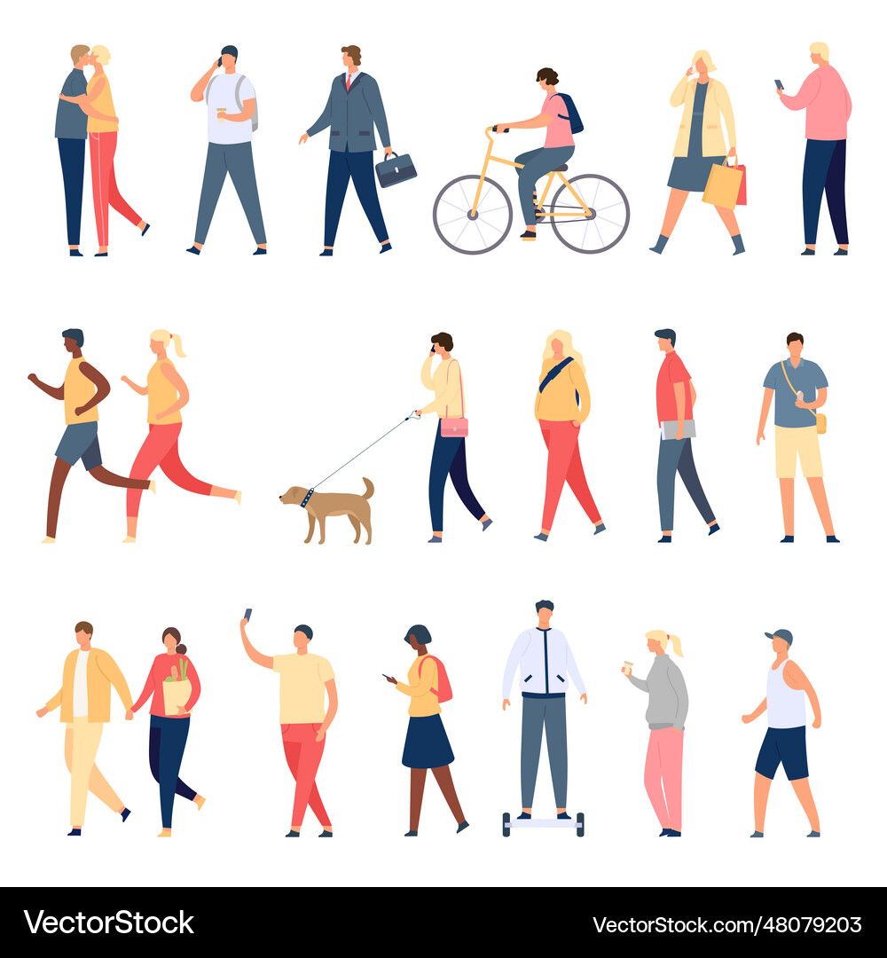 People walk flat characters walking with dog Vector Image